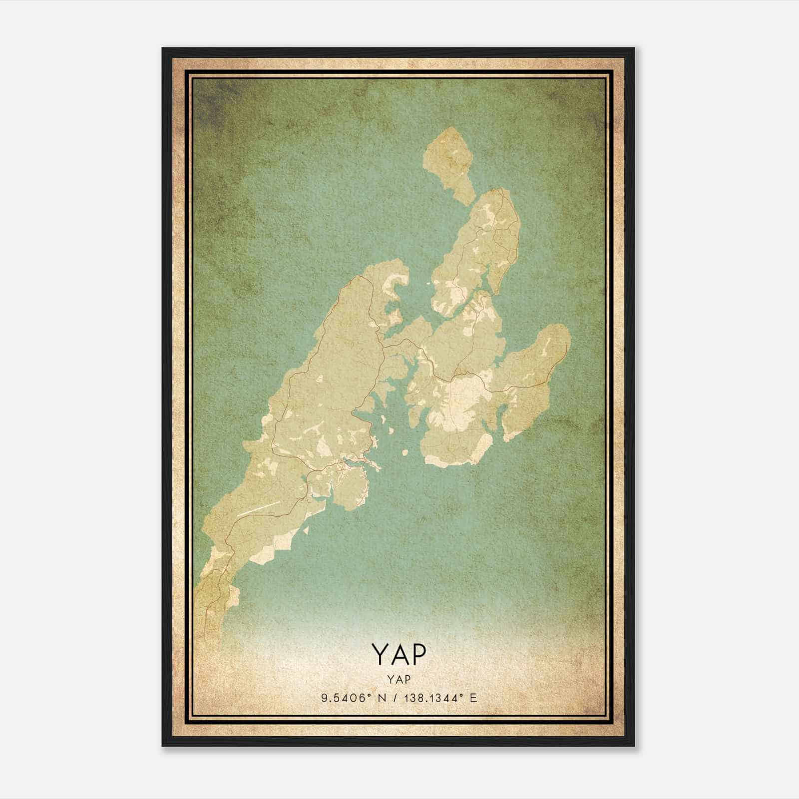 Vintage Yap Yap Map Poster, Yap City Road Wall Art Print - Custom Maps ...