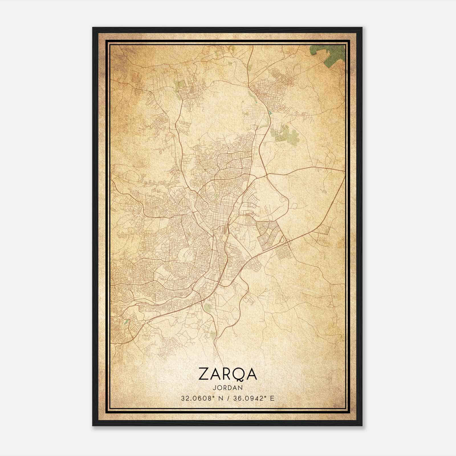 Vintage Zarqa Jordan Map Poster, Zarqa City Road Wall Art Print ...