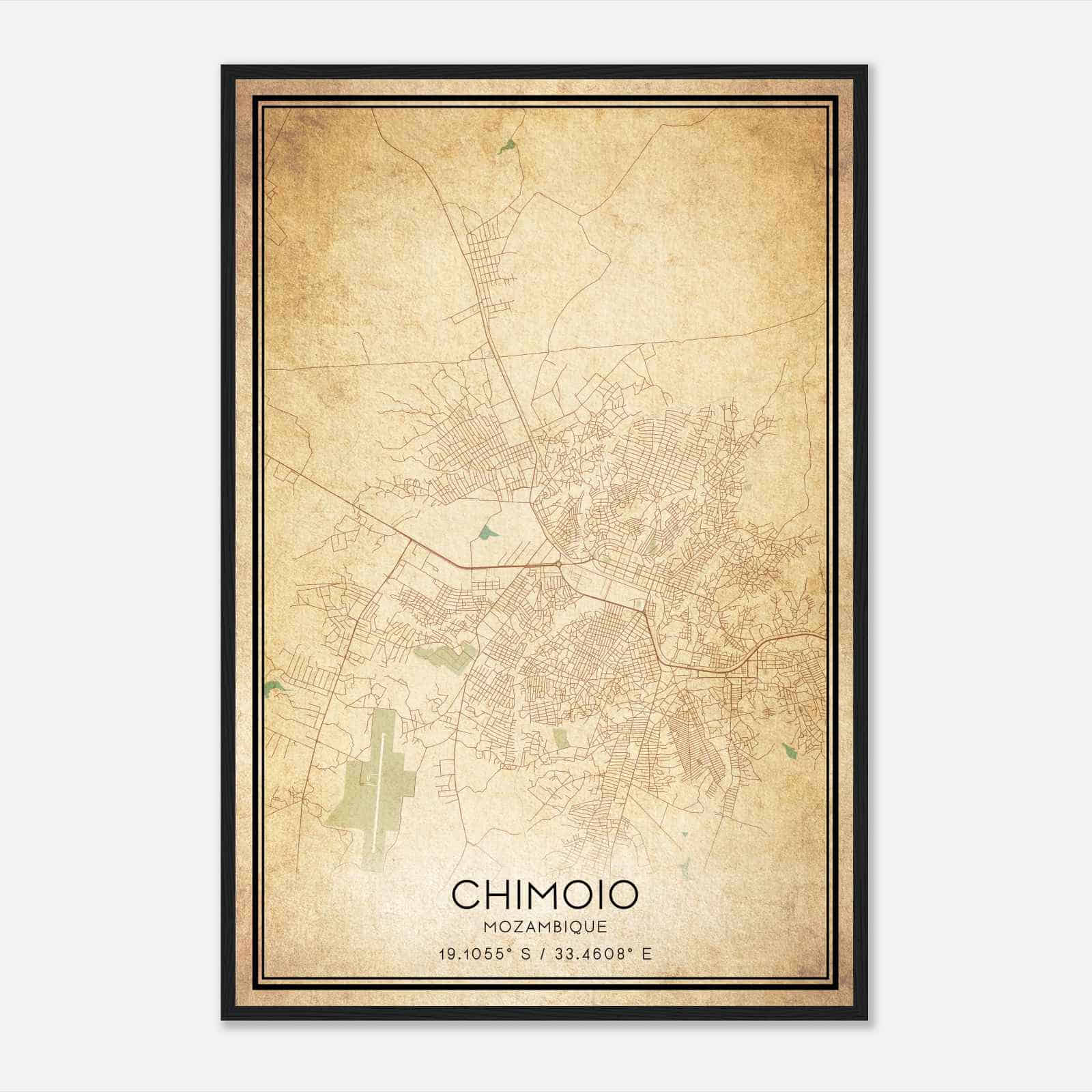 Vintage Chimoio Mozambique Map Poster, Chimoio City Road Wall Art Print ...