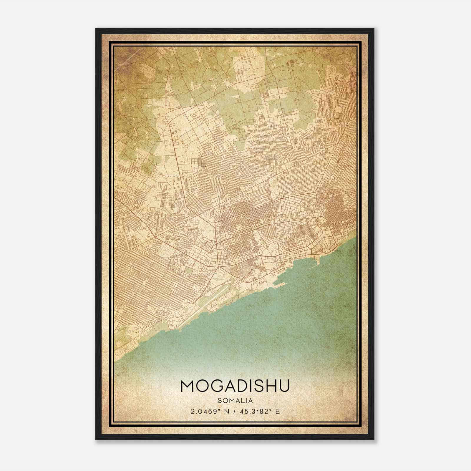 Vintage Mogadishu Somalia Map Poster, Mogadishu City Road Wall Art ...
