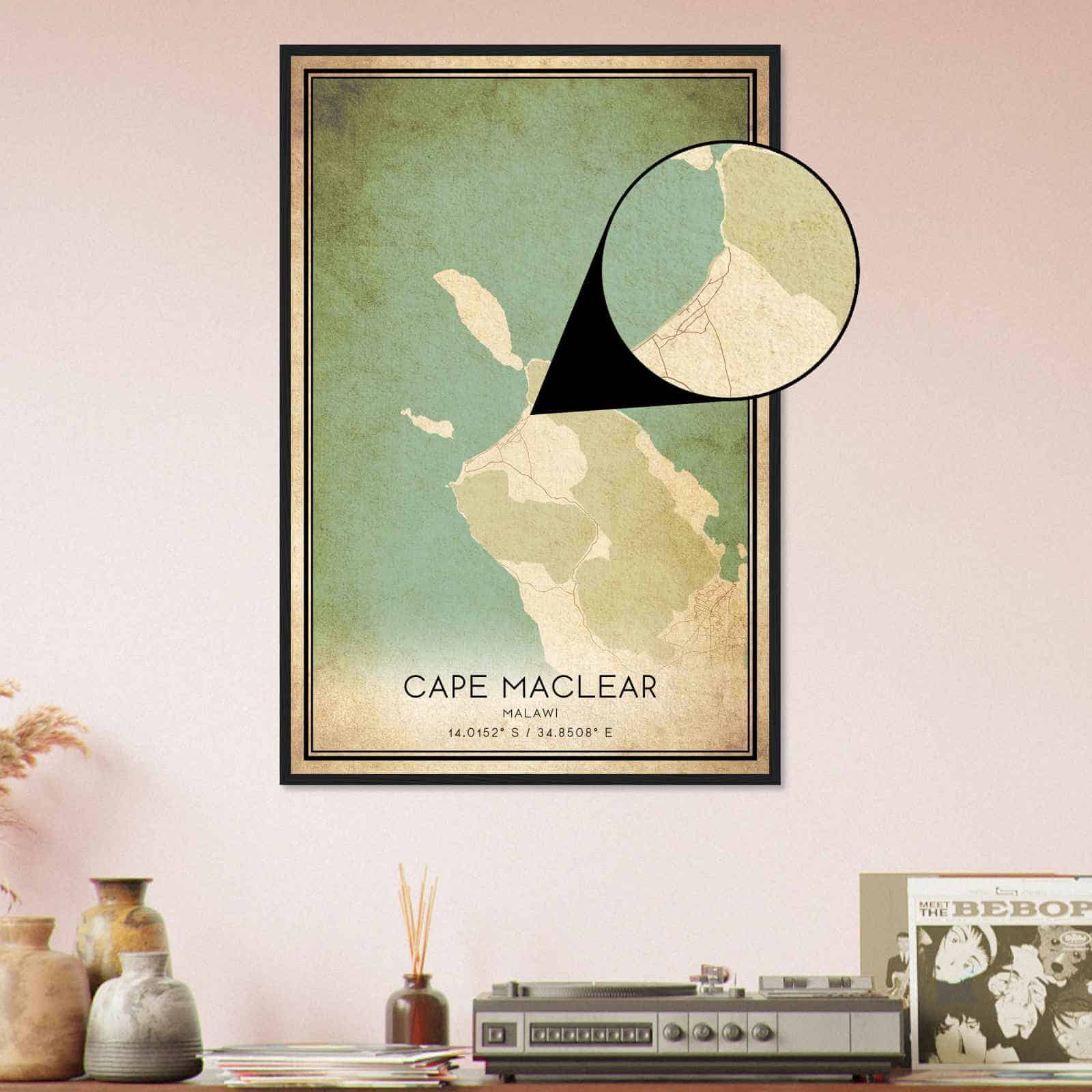 Vintage Cape Maclear Malawi Map Poster, Cape Maclear City Road Wall Art ...