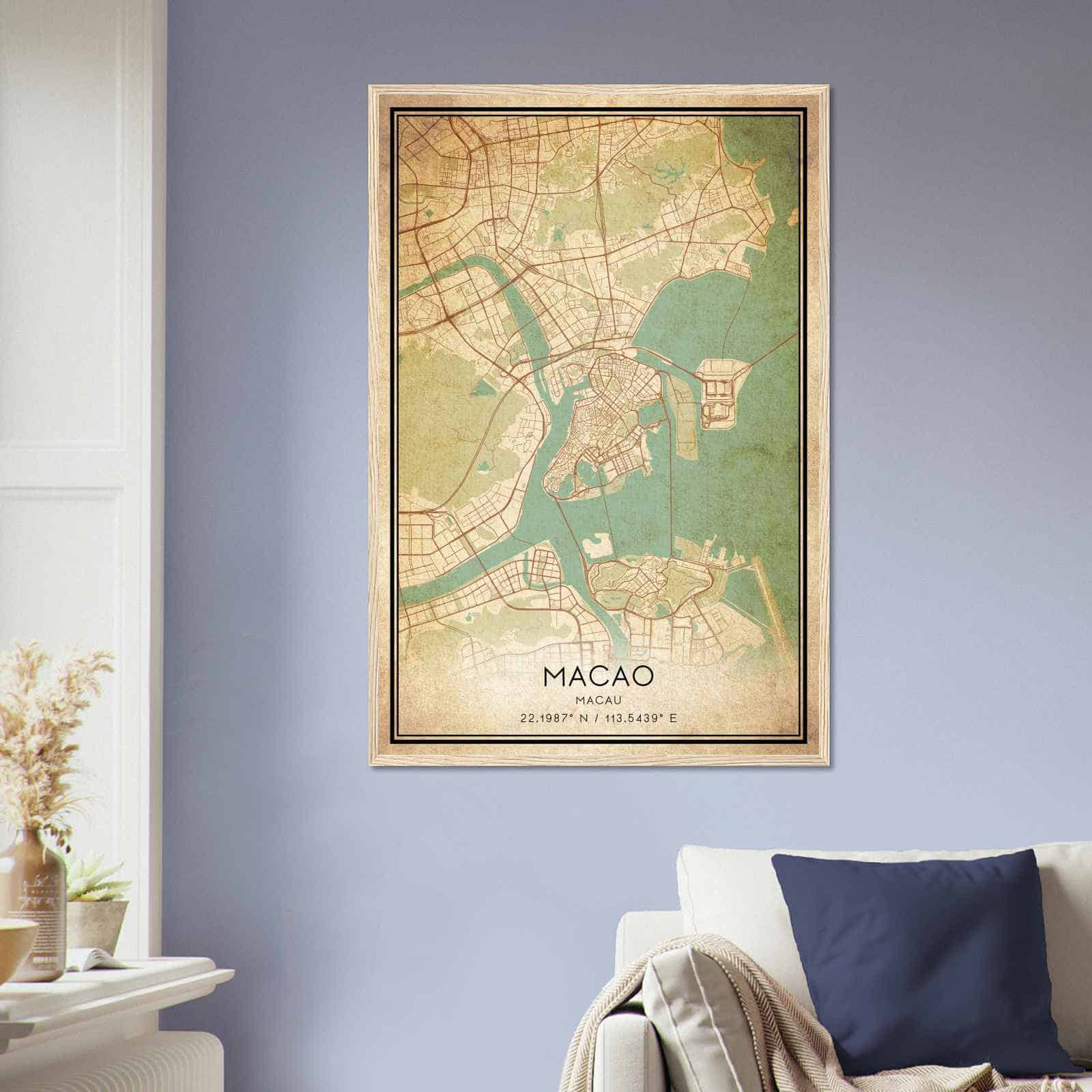 Vintage Macao Macau Map Poster, Macao City Road Wall Art Print - Custom ...