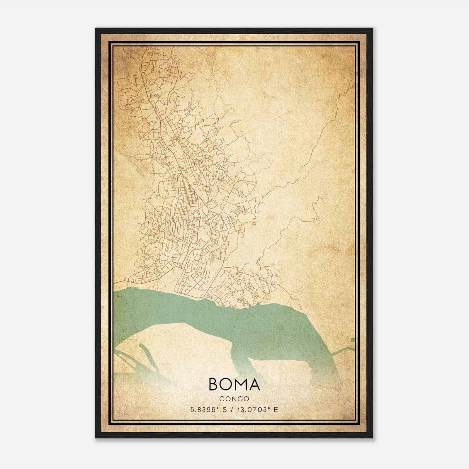 Vintage Boma Congo Map Poster, Boma City Road Wall Art Print - Custom ...