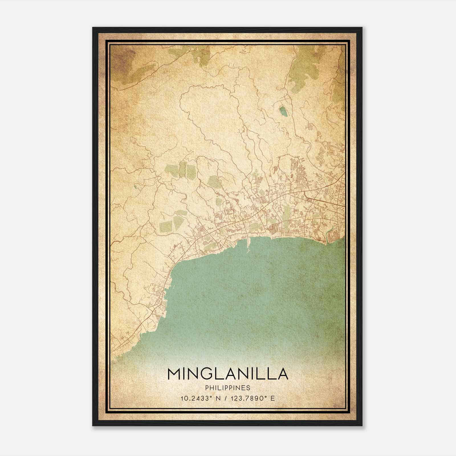 Vintage Minglanilla Philippines Map Poster, Minglanilla City Road Wall Art Print - Custom Maps ...
