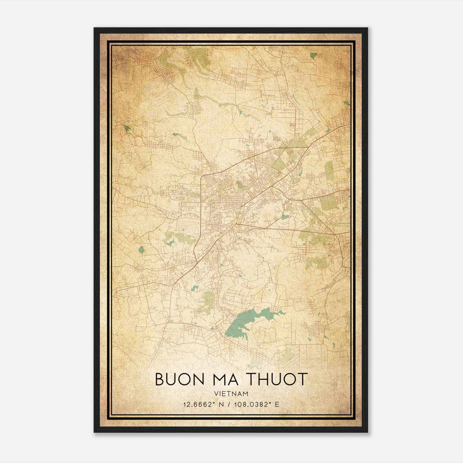 Vintage Buon Ma Thuot Vietnam Map Poster, Buon Ma Thuot City Road Wall Art Print - Custom Maps ...