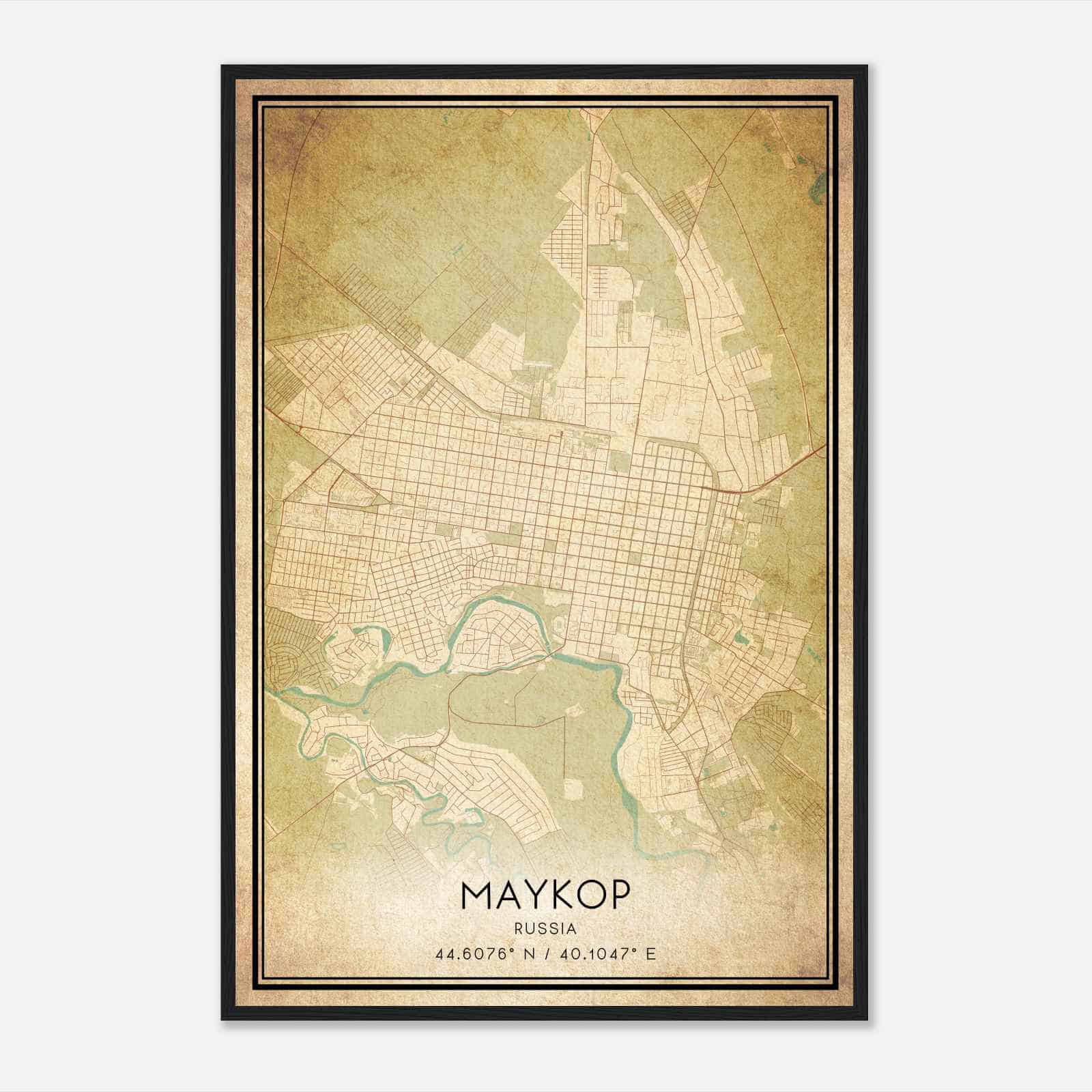 Vintage Maykop Russia Map Poster, Maykop City Road Wall Art Print ...