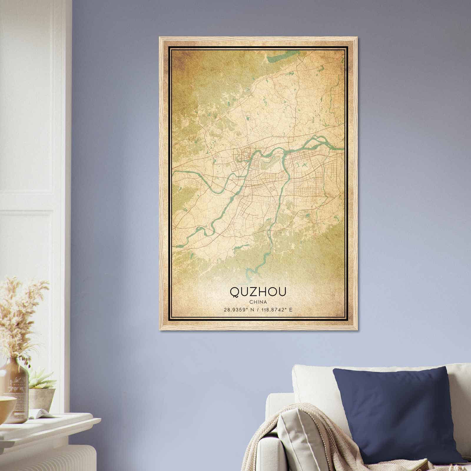 Vintage Quzhou China Map Poster, Quzhou City Road Wall Art Print ...