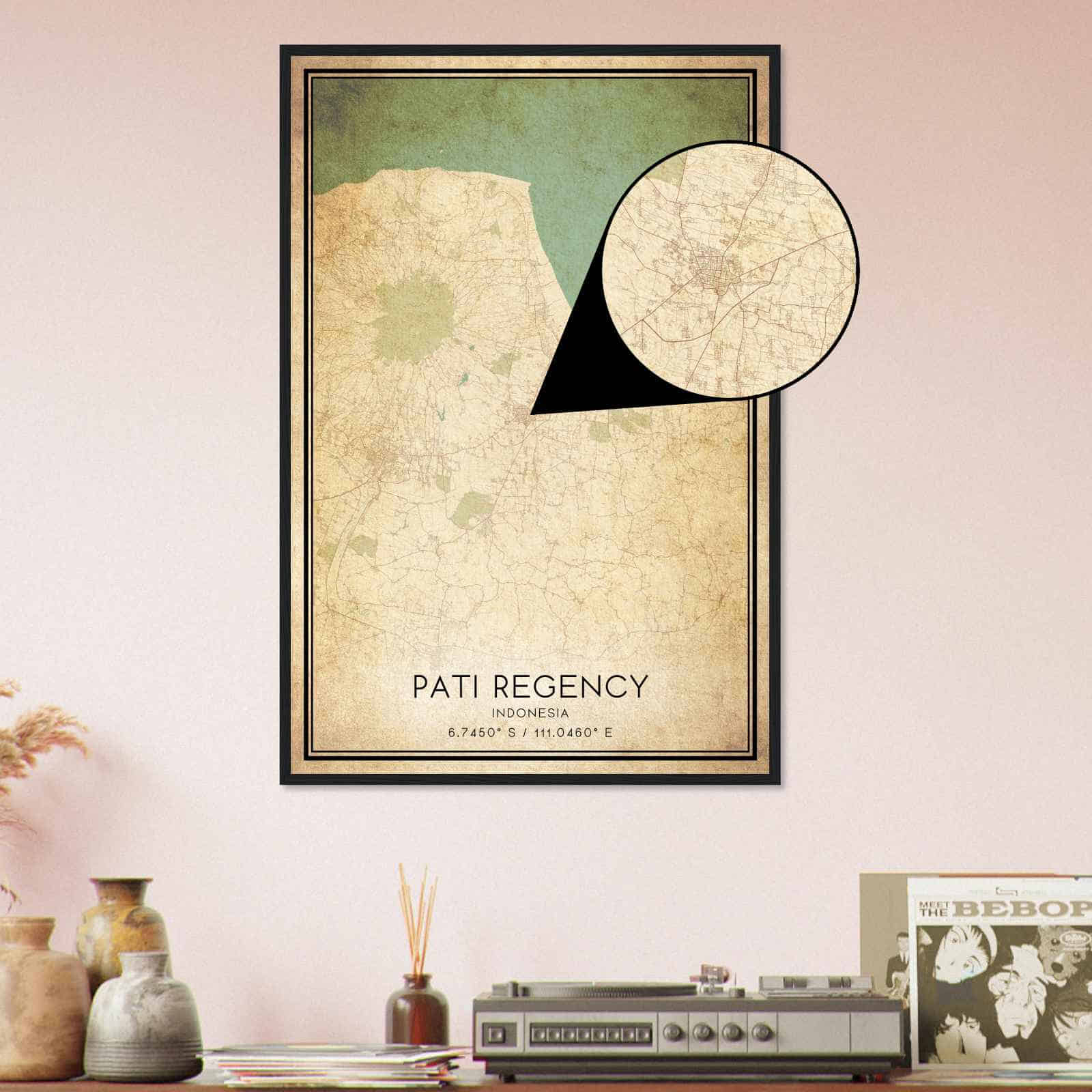 Vintage Pati Regency Indonesia Map Poster, Pati Regency City Road Wall ...