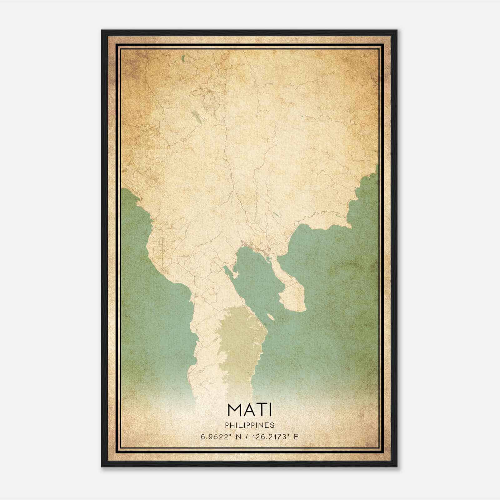 Vintage Mati Philippines Map Poster, Mati City Road Wall Art Print ...