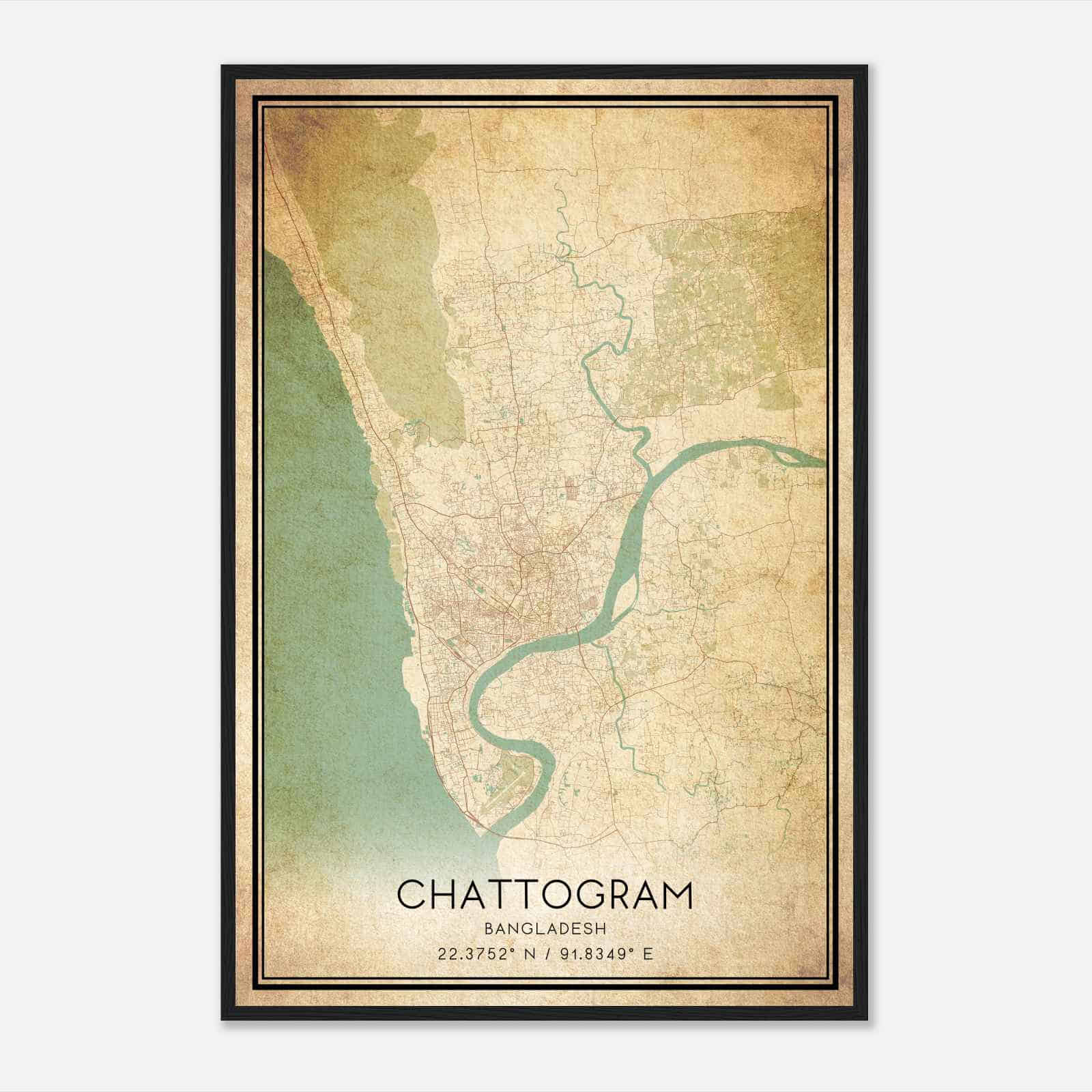 Vintage Chattogram Bangladesh Map Poster, Chattogram City Road Wall Art ...