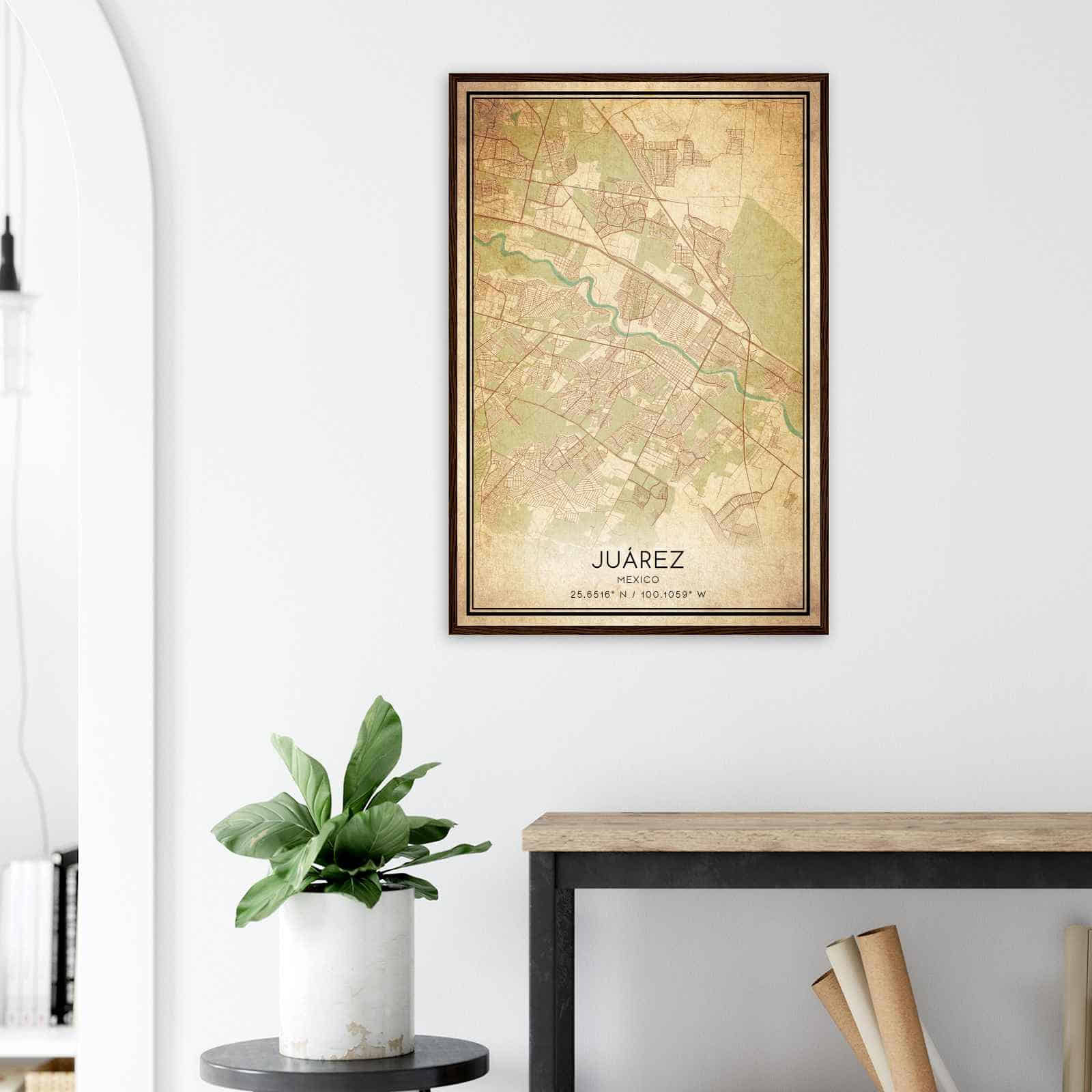 Vintage Juarez Mexico Map Poster, Juarez City Road Wall Art Print ...