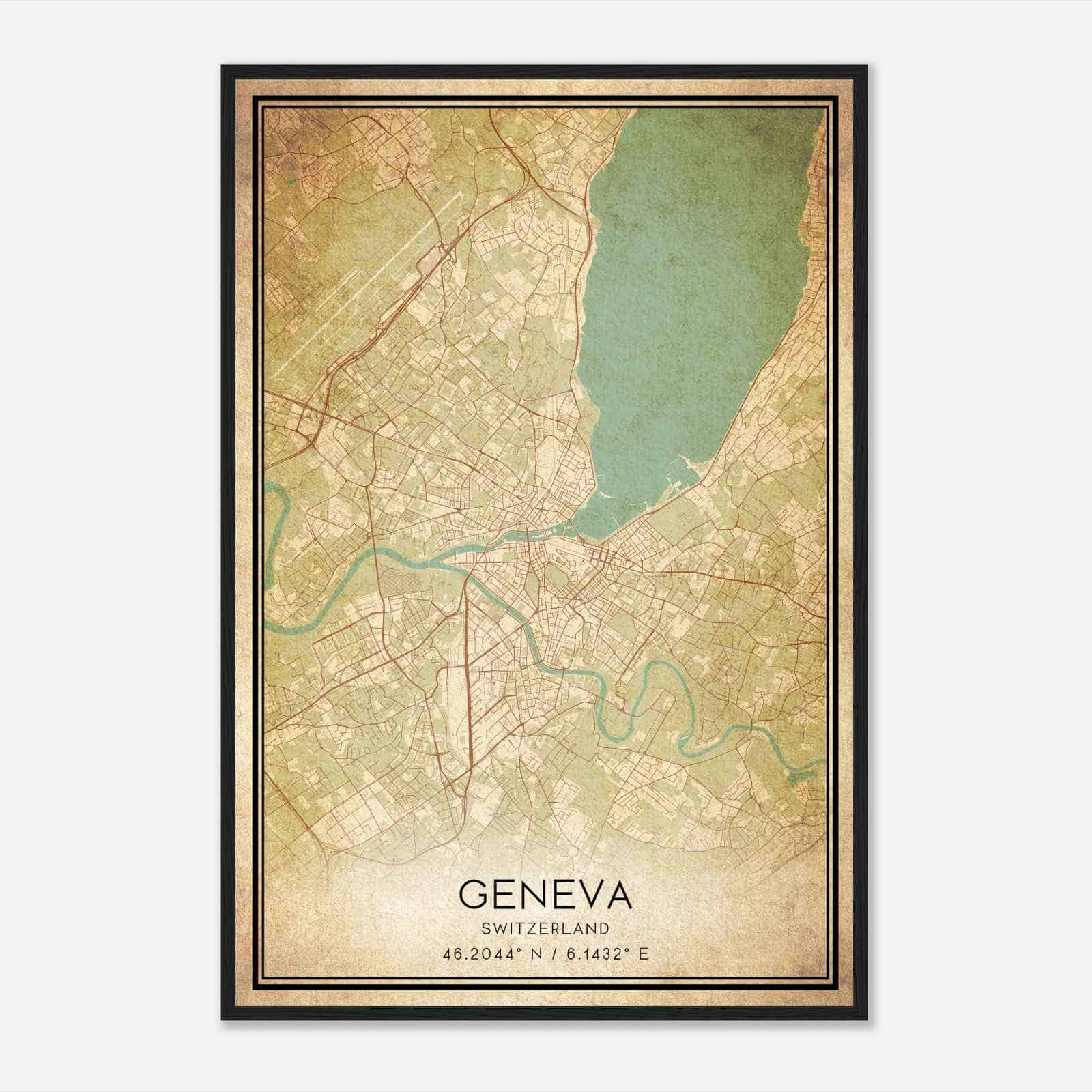 Vintage Geneva Switzerland Map Poster, Geneva City Road Wall Art Print ...