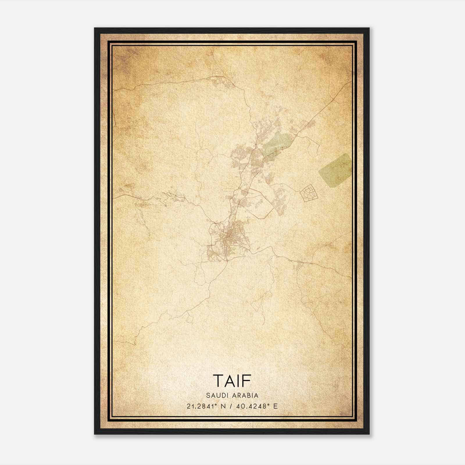Vintage Taif Saudi Arabia Map Poster, Taif City Road Wall Art Print ...