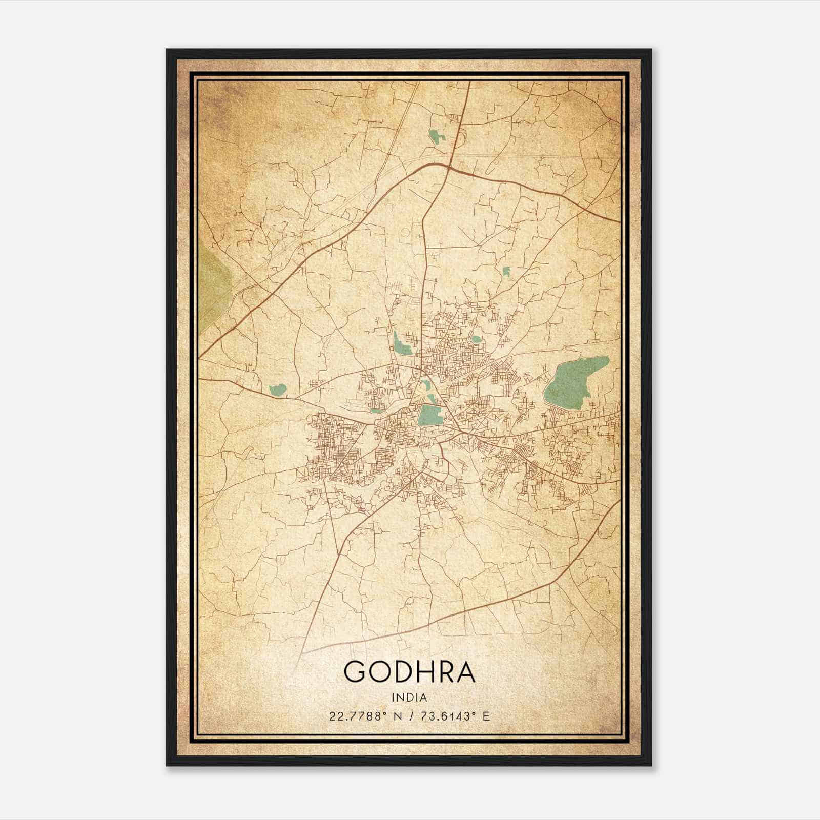 Vintage Godhra India Map Poster, Godhra City Road Wall Art Print ...
