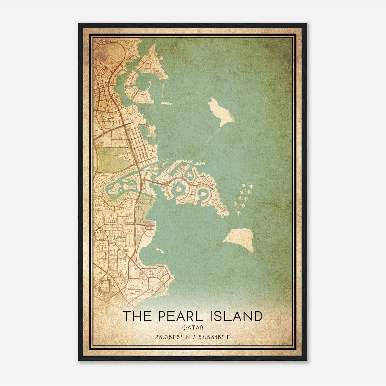 Vintage The Pearl Island Qatar Map Poster, The Pearl Island City Road ...