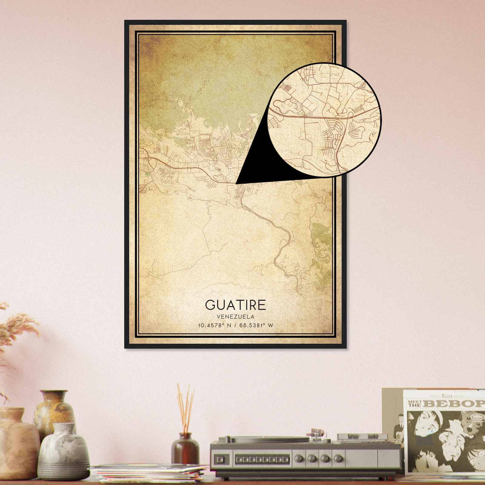 Vintage Guatire Venezuela Map Poster, Guatire City Road Wall Art Print ...