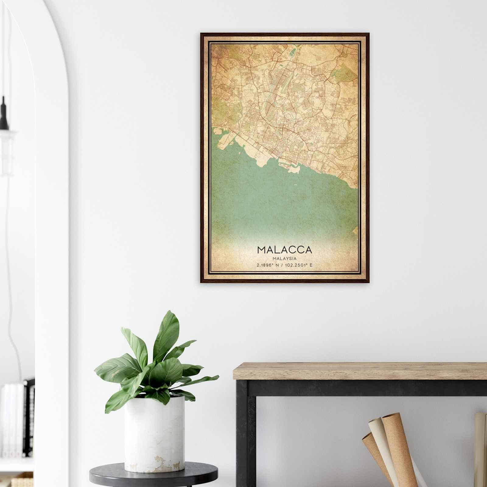 Vintage Malacca Malaysia Map Poster, Malacca City Road Wall Art Print ...