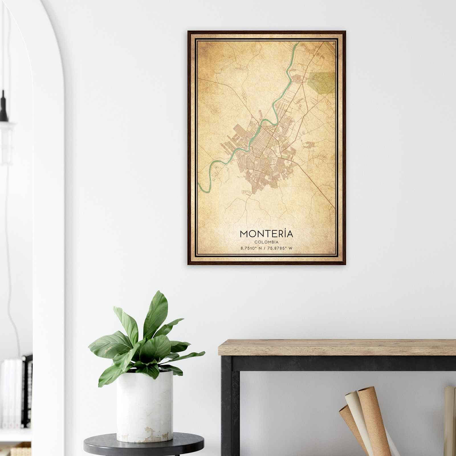 Vintage Monteria Colombia Map Poster, Monteria City Road Wall Art Print ...