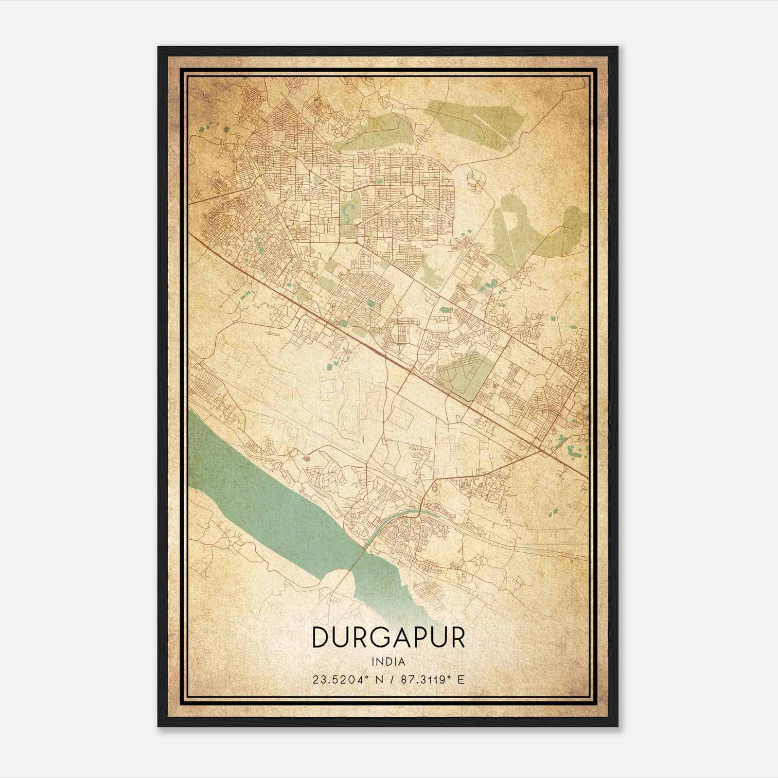 Vintage Durgapur India Map Poster, Durgapur City Road Wall Art Print ...