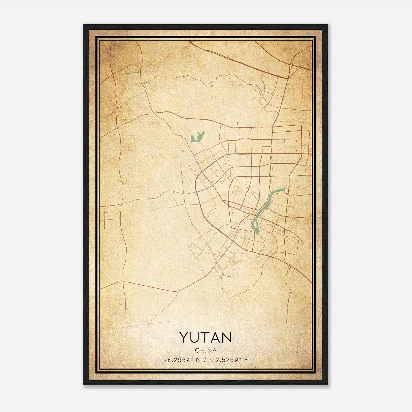 Vintage Yutan China Map Poster, Yutan City Road Wall Art Print - Custom Maps & Posters