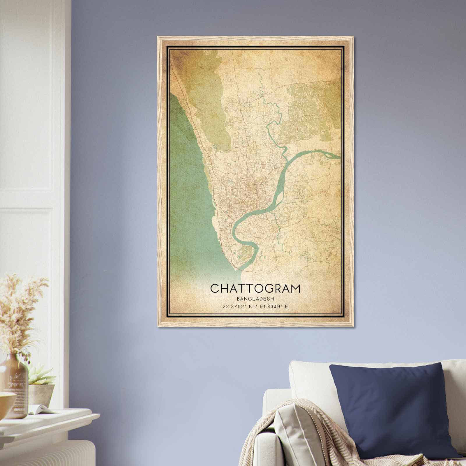 Vintage Chattogram Bangladesh Map Poster, Chattogram City Road Wall Art ...