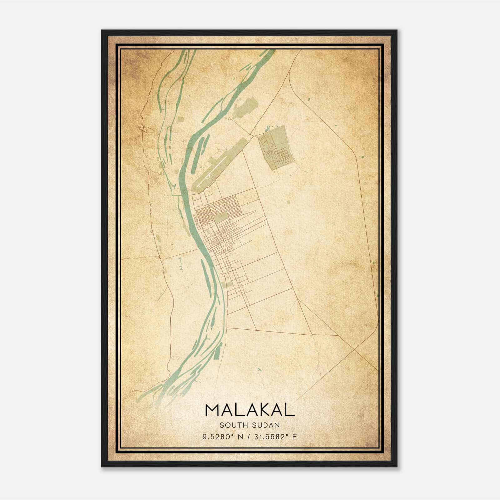 Vintage Malakal South Sudan Map Poster, Malakal City Road Wall Art ...