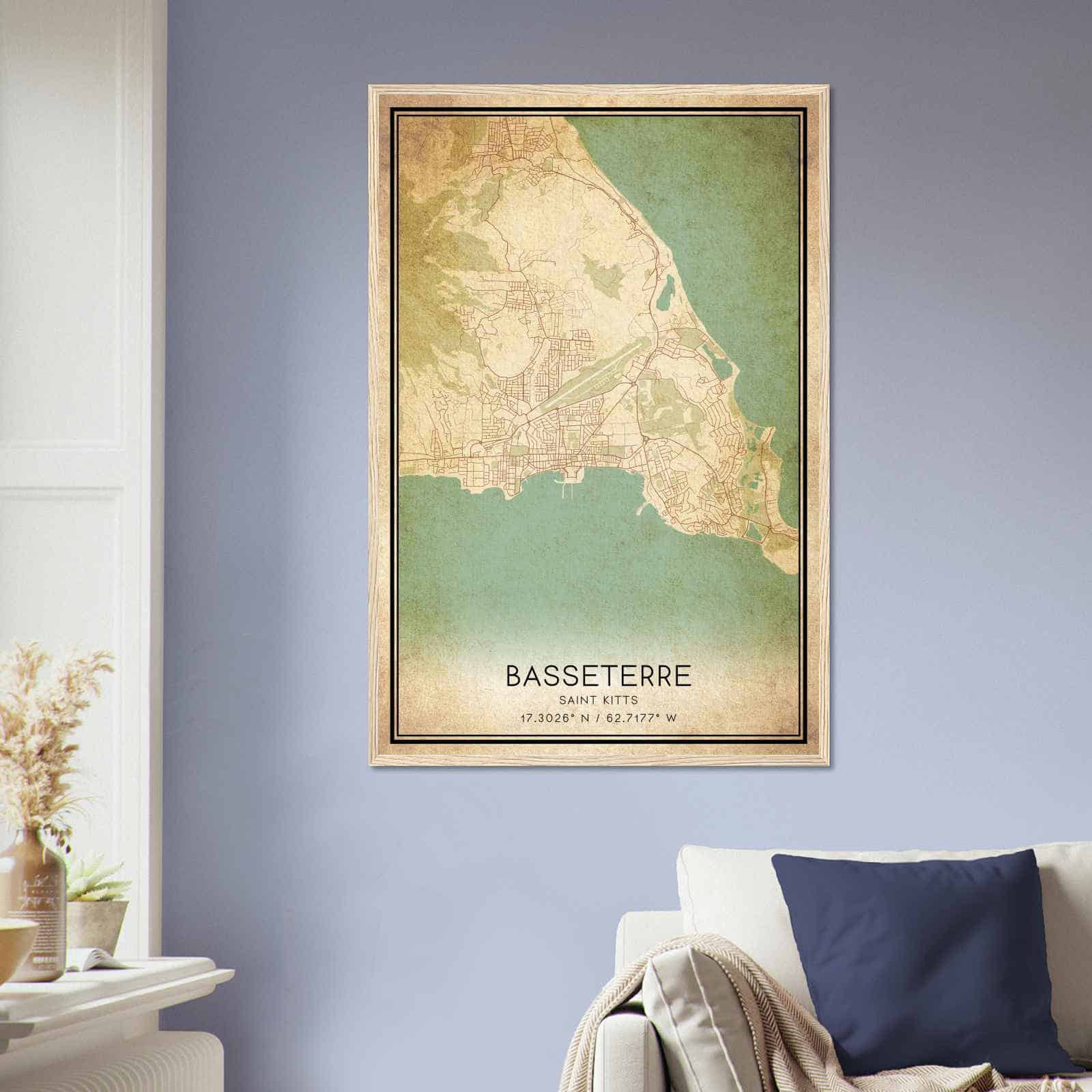 Vintage Basseterre Saint Kitts Map Poster, Basseterre City Road Wall ...