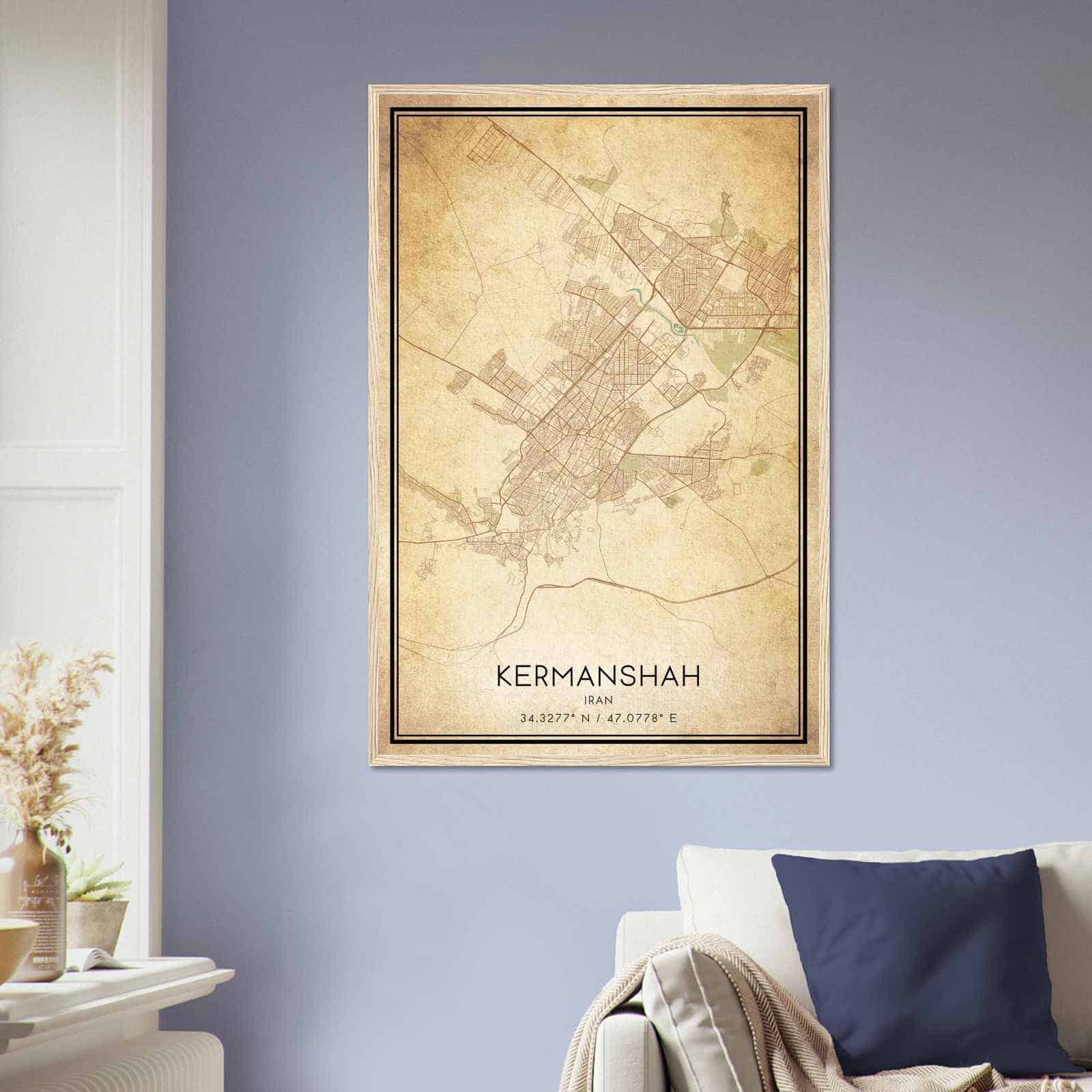 Vintage Kermanshah Iran Map Poster, Kermanshah City Road Wall Art Print - Custom Maps & Posters