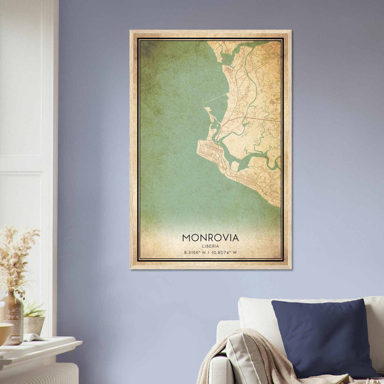 Vintage Monrovia Liberia Map Poster, Monrovia City Road Wall Art Print ...