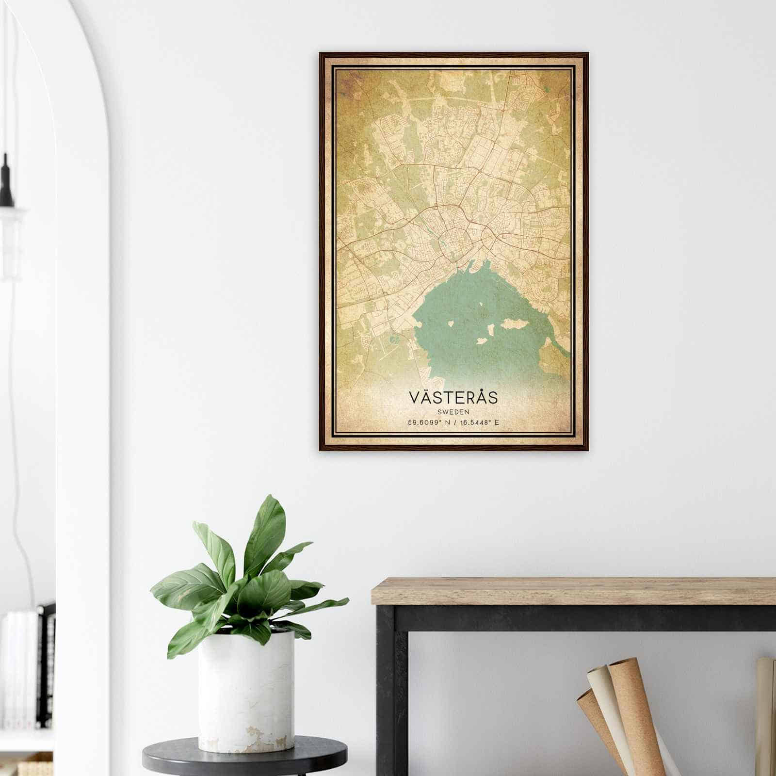 Vintage Vasteras Sweden Map Poster, Vasteras City Road Wall Art Print ...