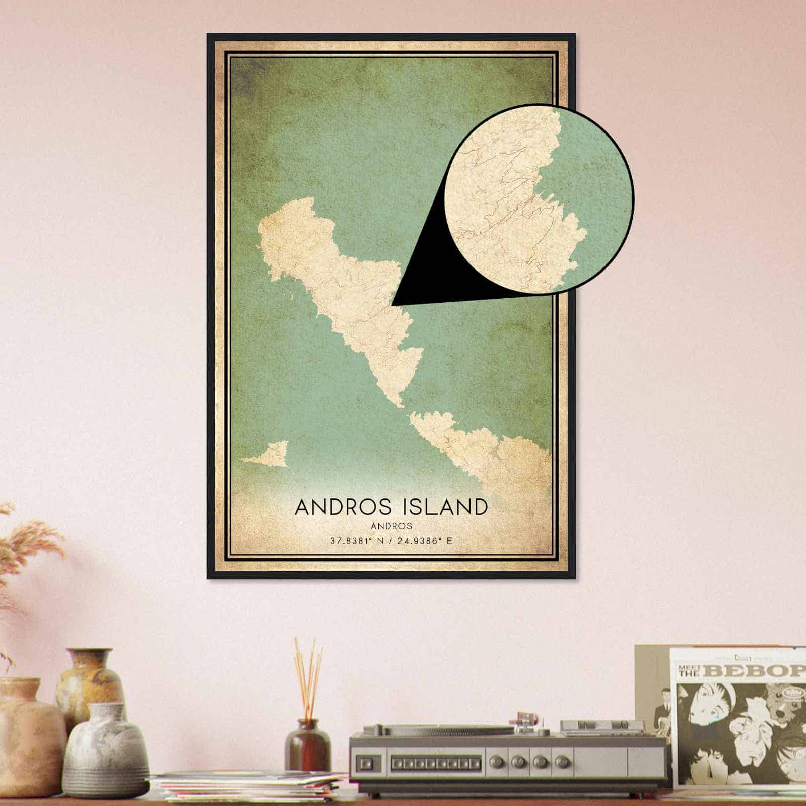 Vintage Andros Island Andros Map Poster, Andros Island City Road Wall ...