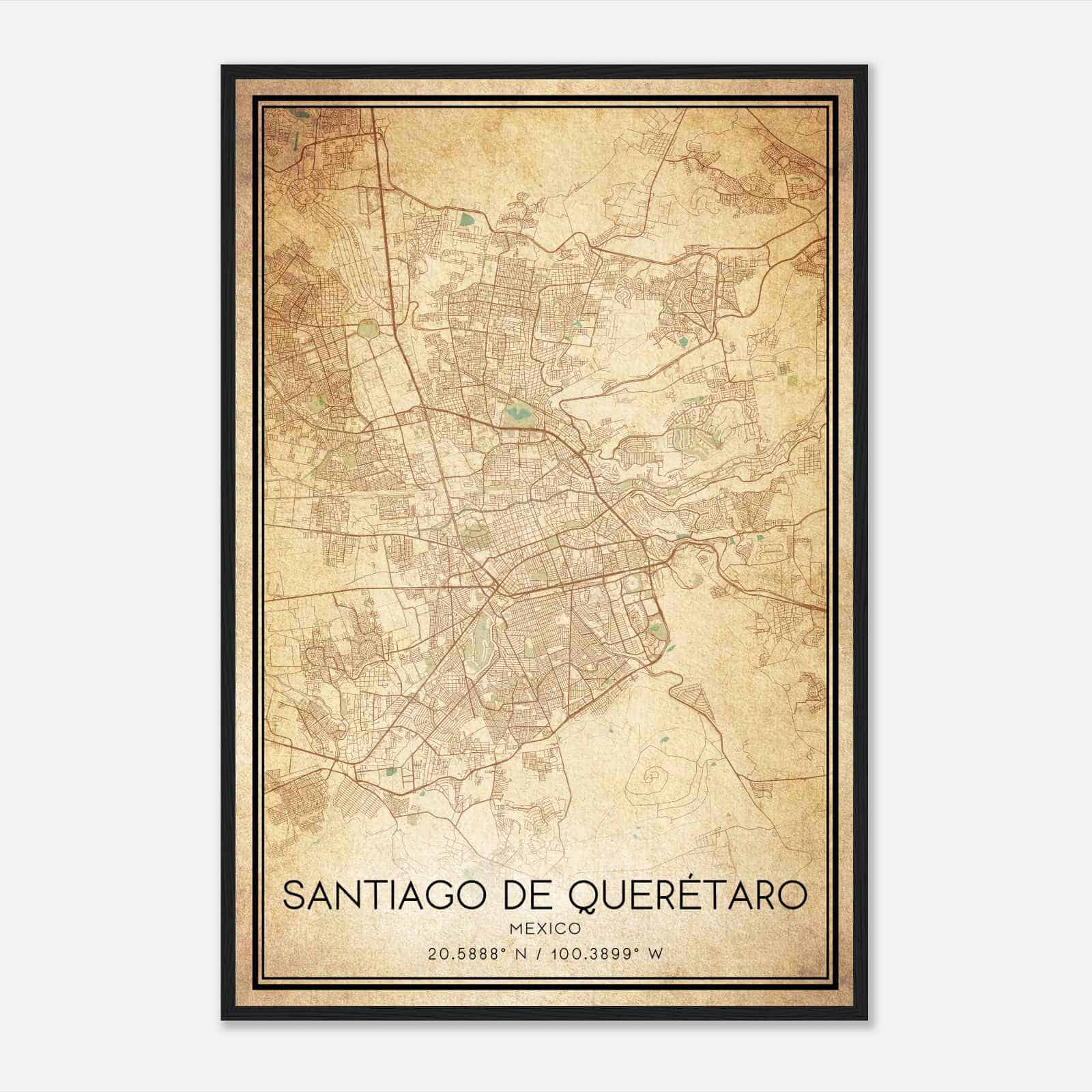 Vintage Santiago de Queretaro Mexico Map Poster, Santiago de Queretaro ...
