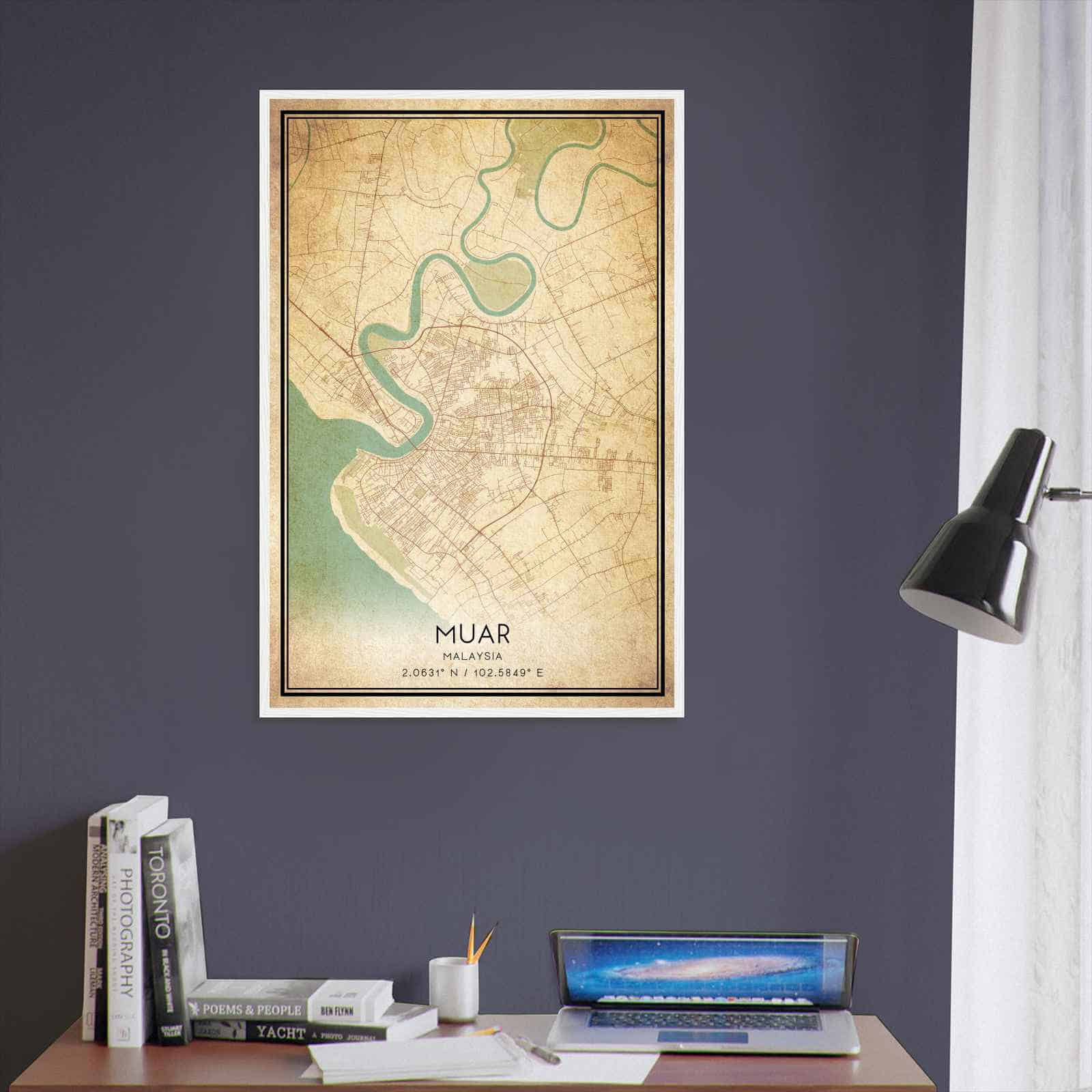 Vintage Muar Malaysia Map Poster, Muar City Road Wall Art Print ...