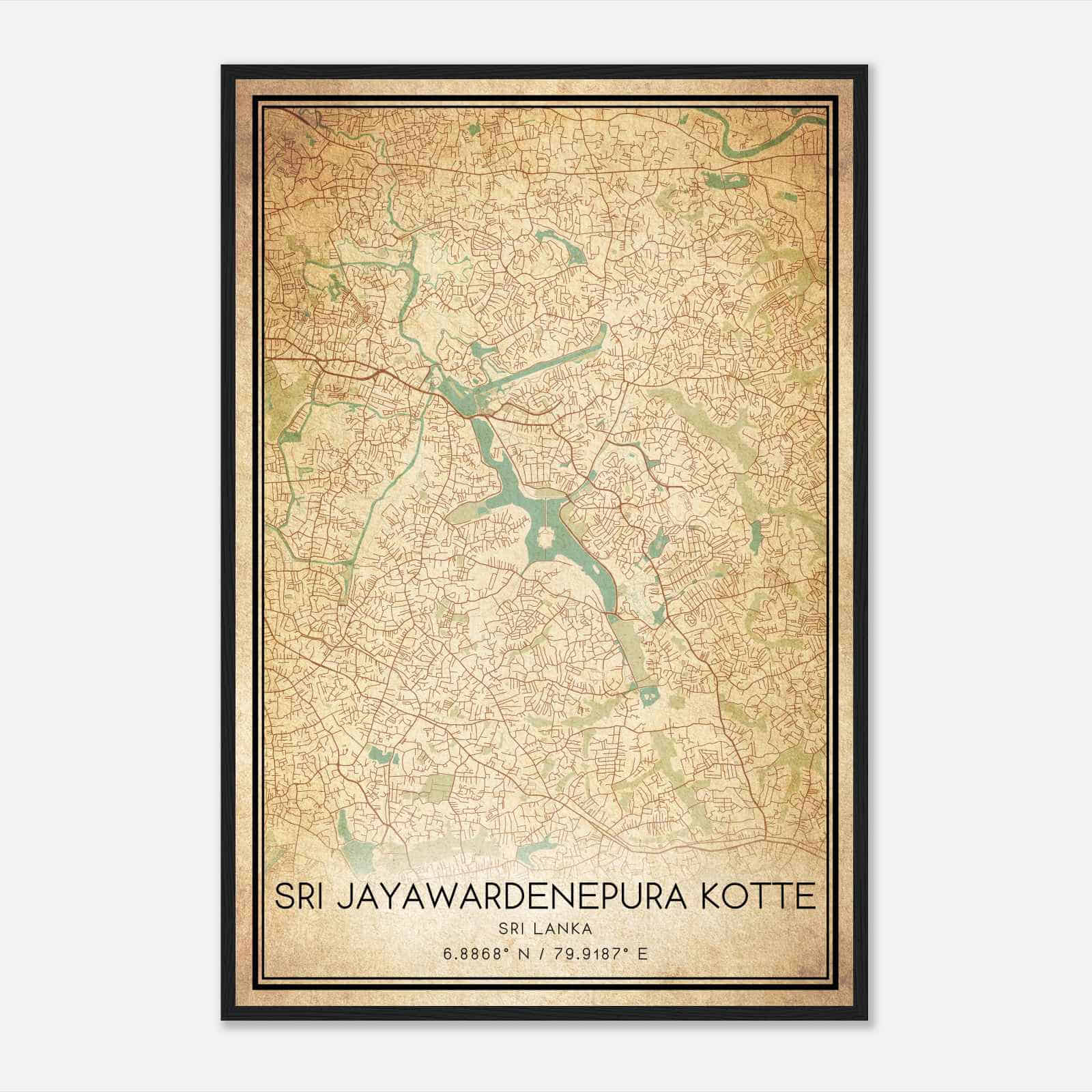 Vintage Sri Jayawardenepura Kotte Sri Lanka Map Poster, Sri ...