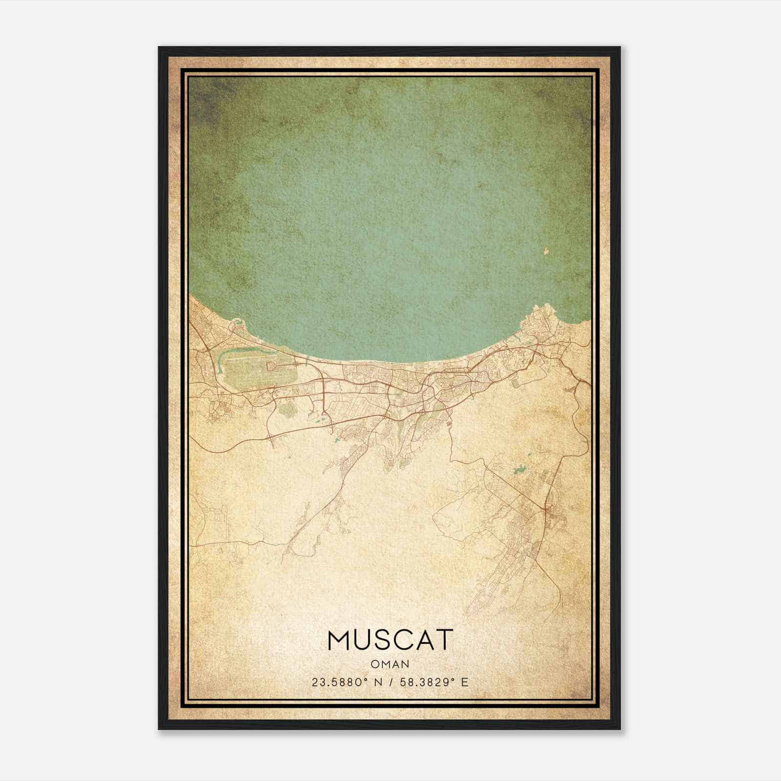 Vintage Muscat Oman Map Poster, Muscat City Road Wall Art Print ...
