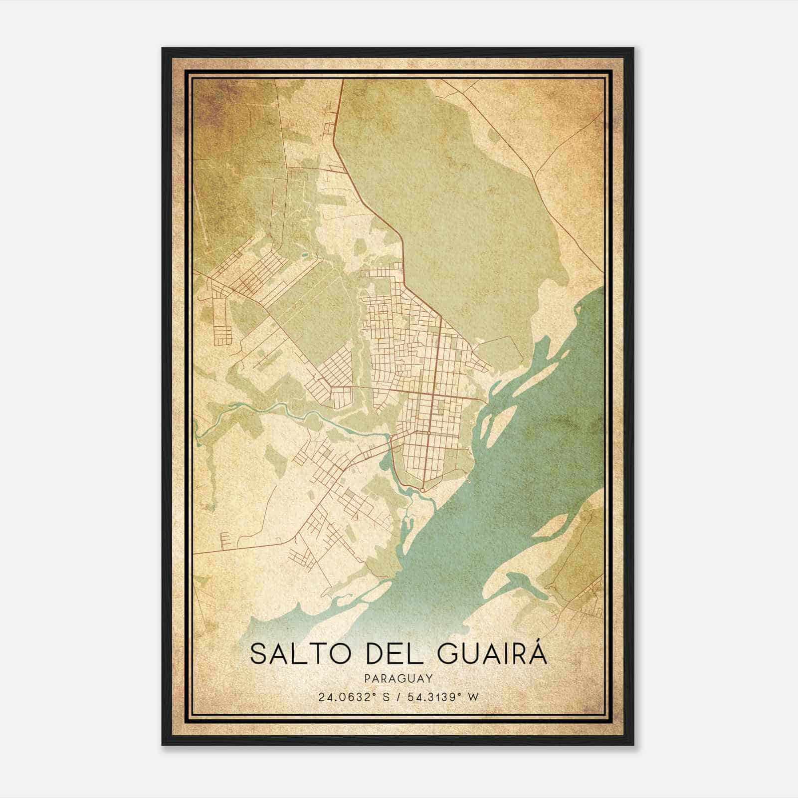 Vintage Salto del Guaira Paraguay Map Poster, Salto del Guaira City Road Wall Art Print - Custom ...