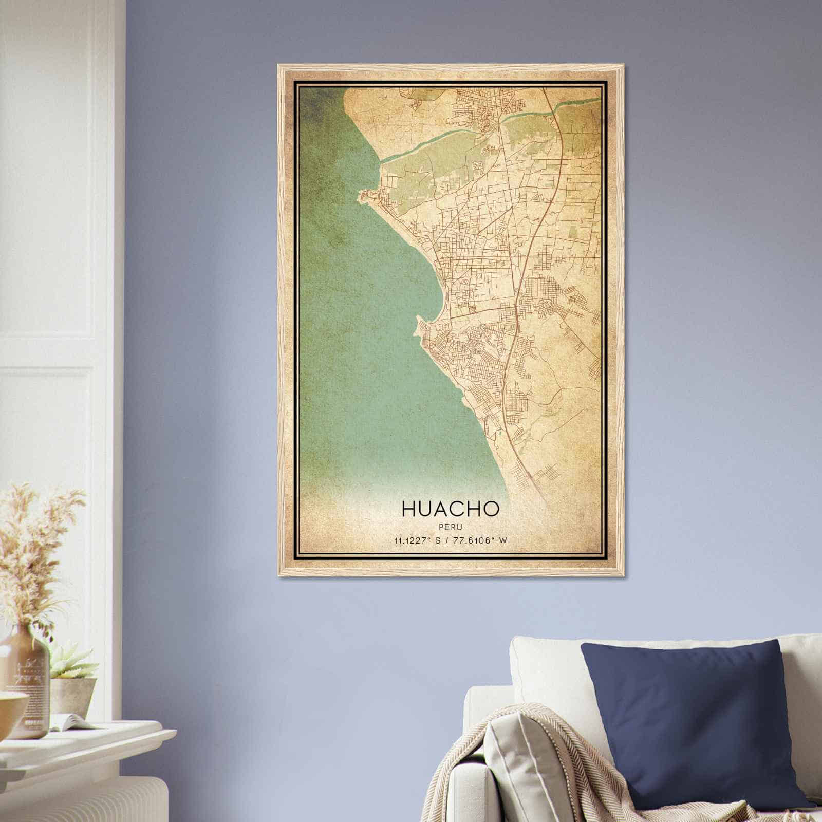 Vintage Huacho Peru Map Poster, Huacho City Road Wall Art Print ...