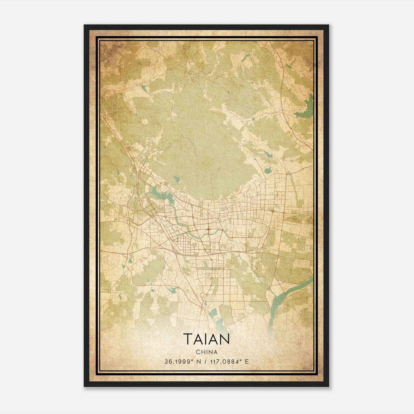 Vintage Taian China Map Poster, Taian City Road Wall Art Print - Custom ...