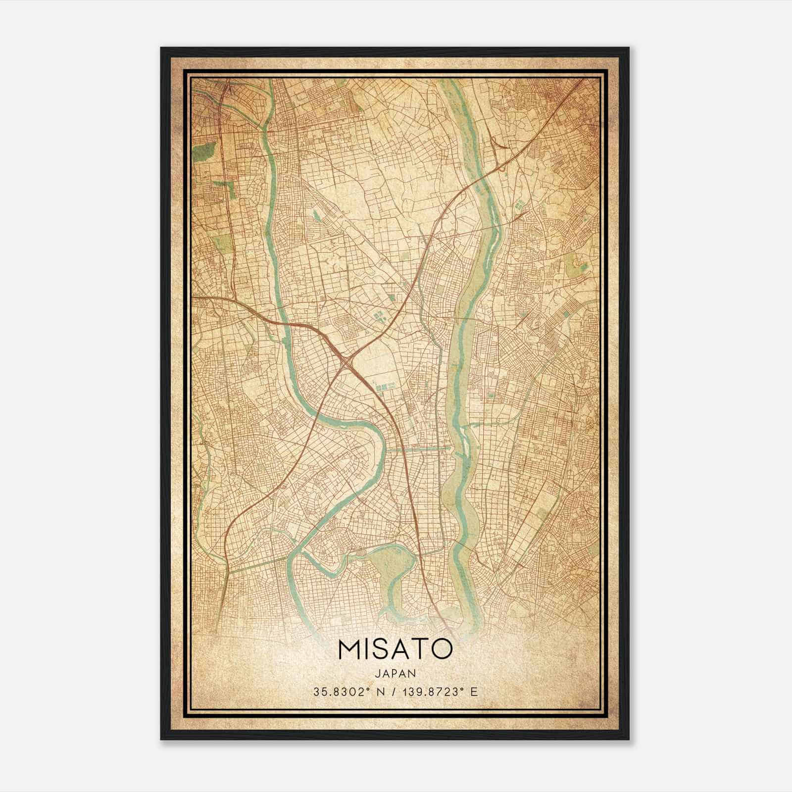 Vintage Misato Japan Map Poster, Misato City Road Wall Art Print ...