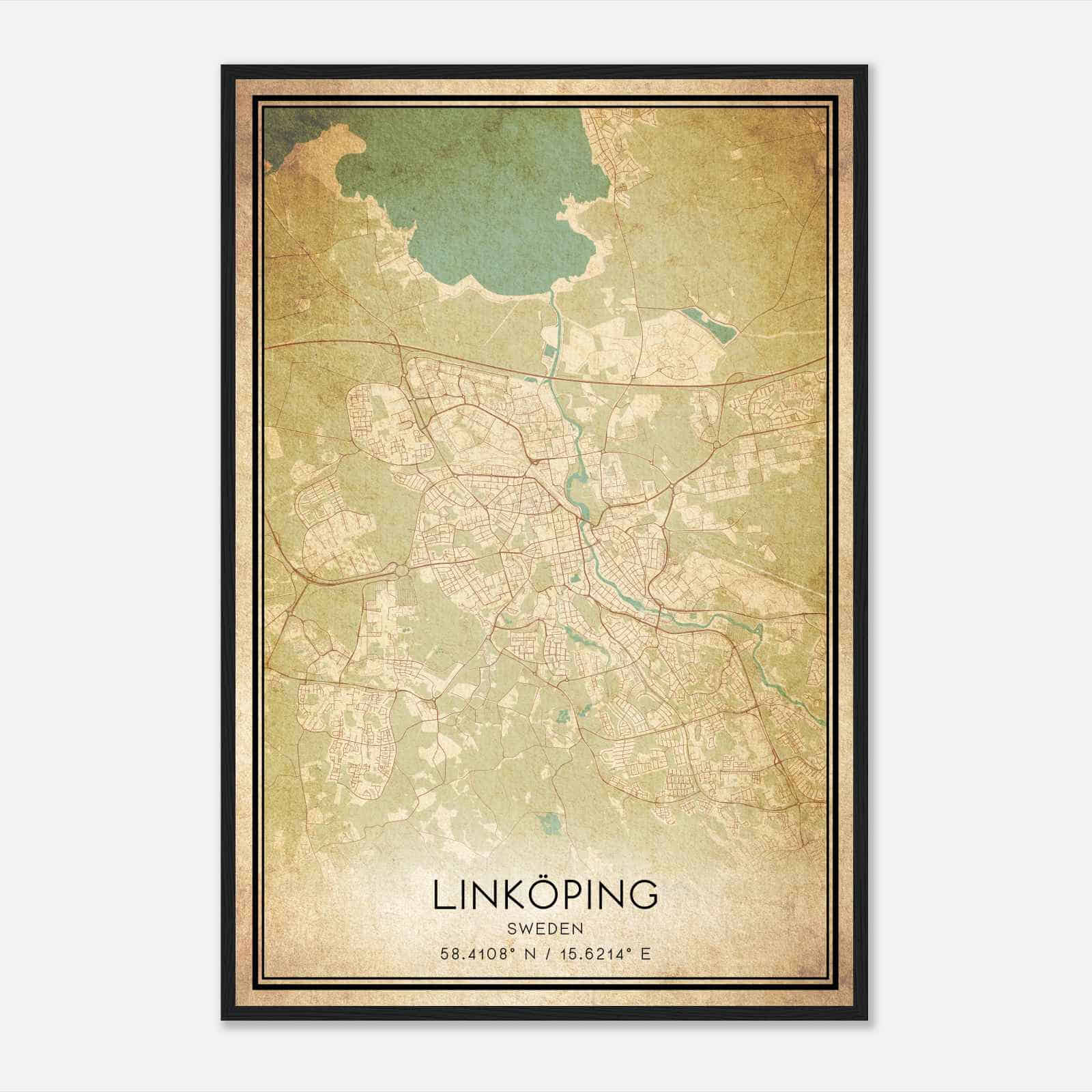 Vintage Linkoping Sweden Map Poster, Linkoping City Road Wall Art Print ...