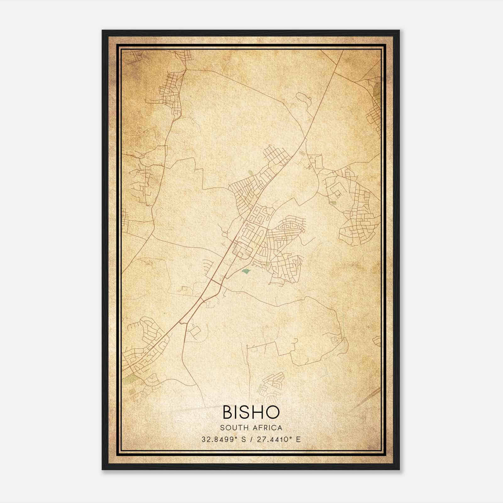 Vintage Bisho South Africa Map Poster, Bisho City Road Wall Art Print ...