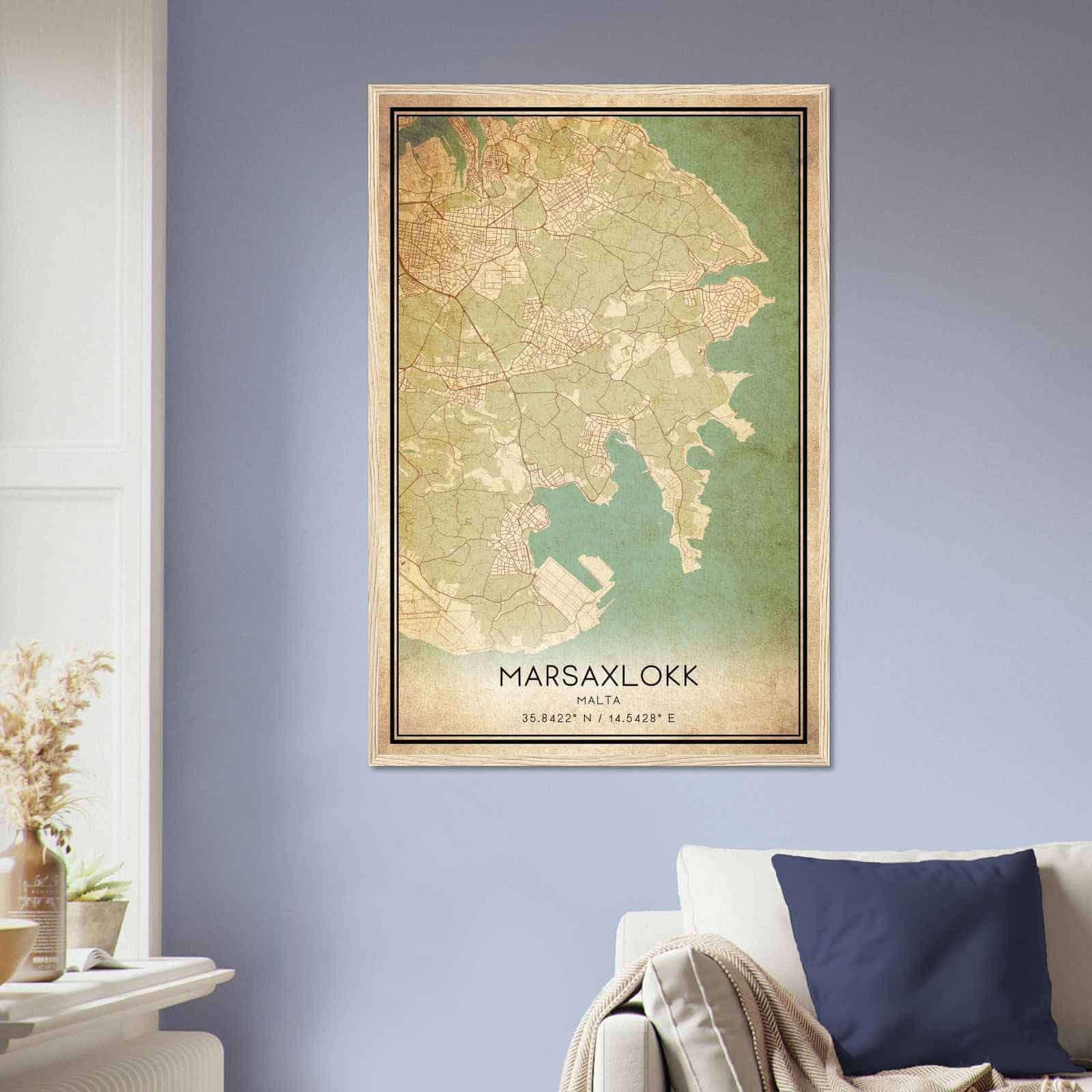 Vintage Marsaxlokk Malta Map Poster, Marsaxlokk City Road Wall Art ...