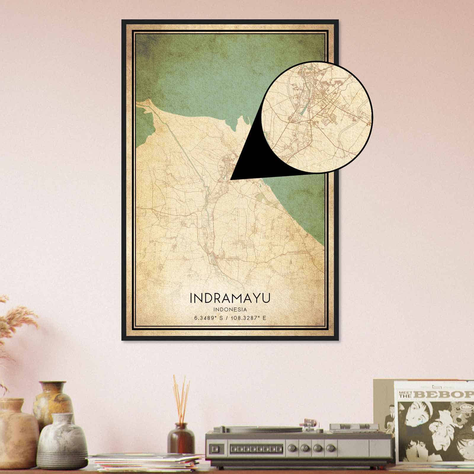 Vintage Indramayu Indonesia Map Poster, Indramayu City Road Wall Art ...