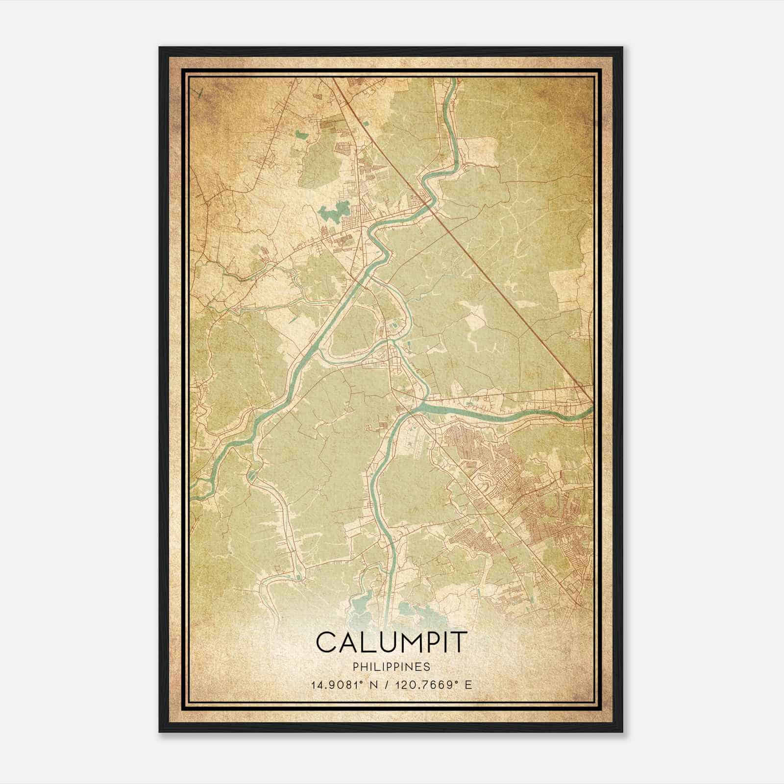 Vintage Calumpit Philippines Map Poster, Calumpit City Road Wall Art ...