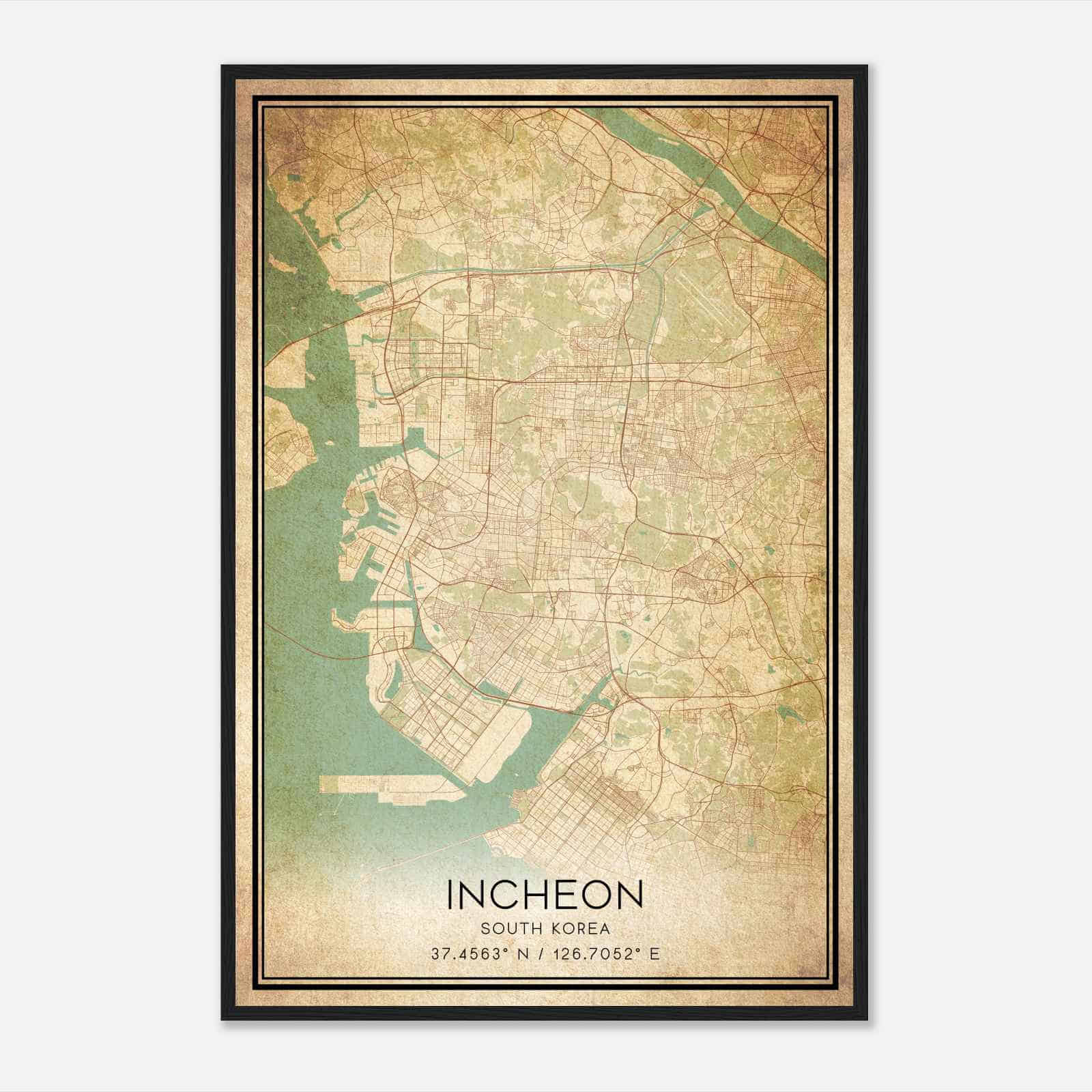 Vintage Incheon South Korea Map Poster, Incheon City Road Wall Art ...