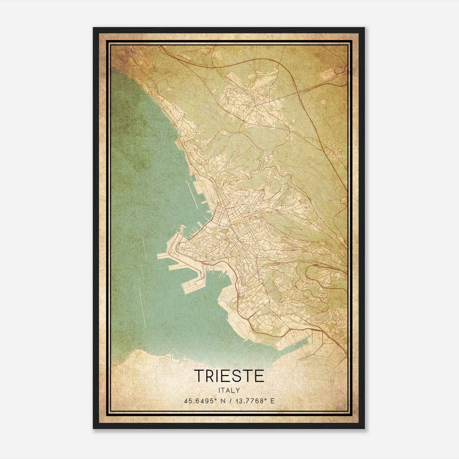 Vintage Trieste Italy Map Poster, Trieste City Road Wall Art Print - Custom Maps & Posters