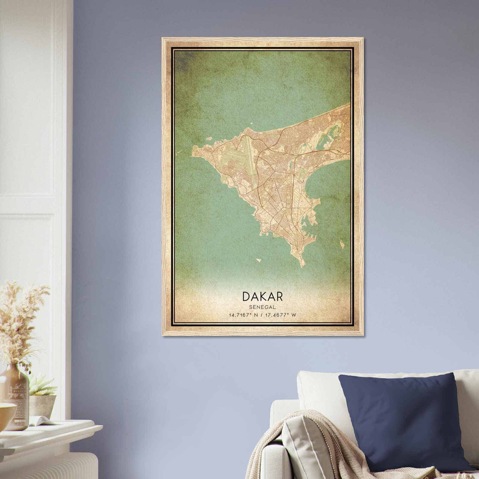 Vintage Dakar Senegal Map Poster, Dakar City Road Wall Art Print ...