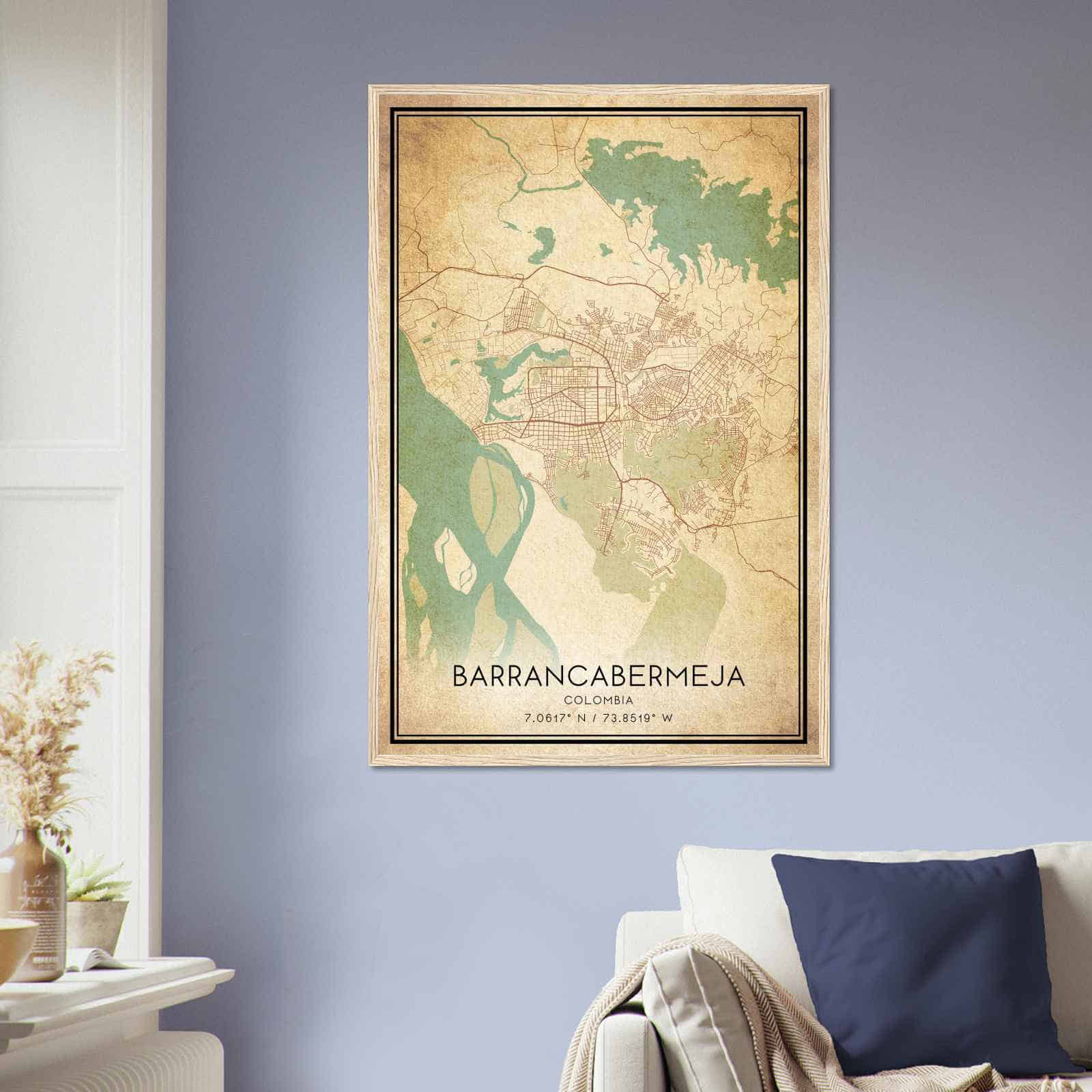 Vintage Barrancabermeja Colombia Map Poster, Barrancabermeja City Road ...