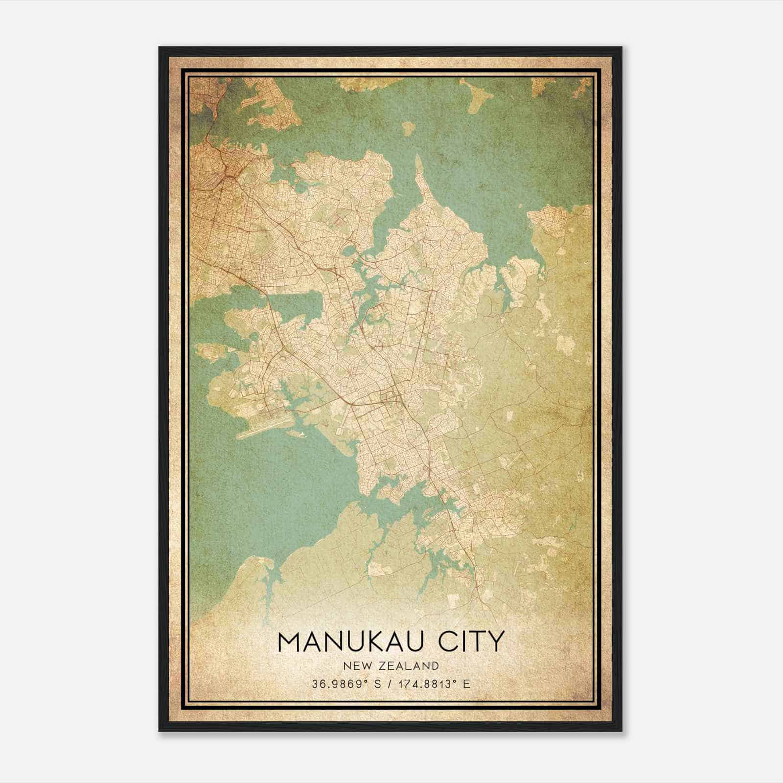 Vintage Manukau City New Zealand Map Poster, Manukau City City Road ...