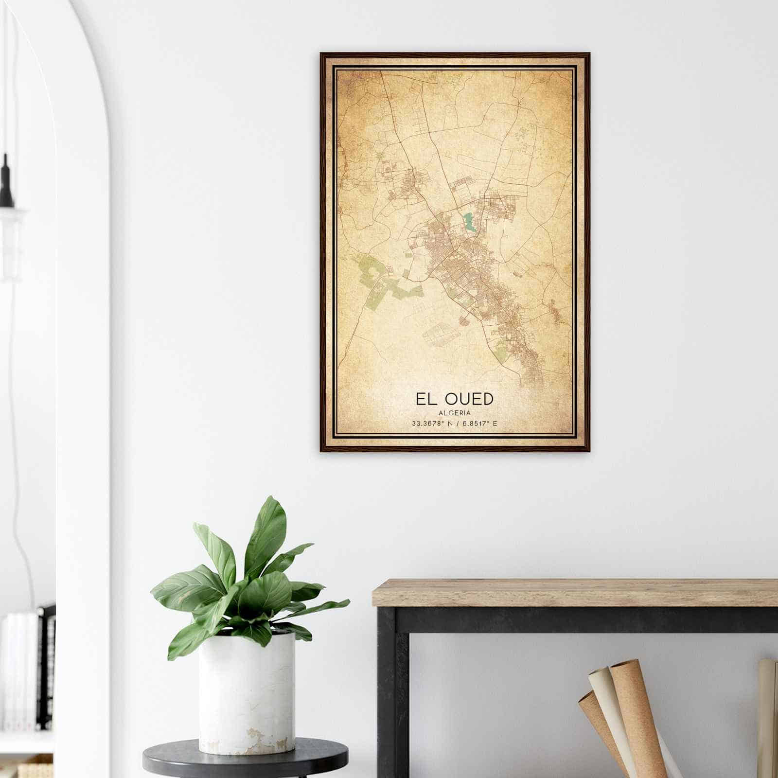 Vintage El Oued Algeria Map Poster, El Oued City Road Wall Art Print ...
